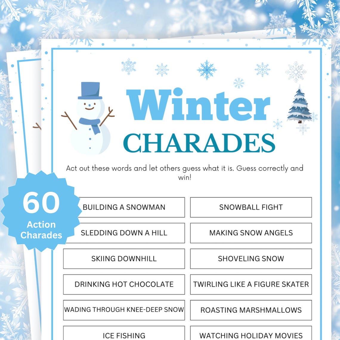 Winter Games, Charades, Winter Party Games, Birthday Games, Team ...