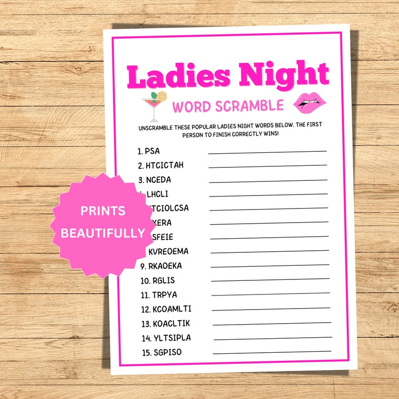 Ladies Night Games, Word Scramble, Girls Night Games, Ladies Night ...