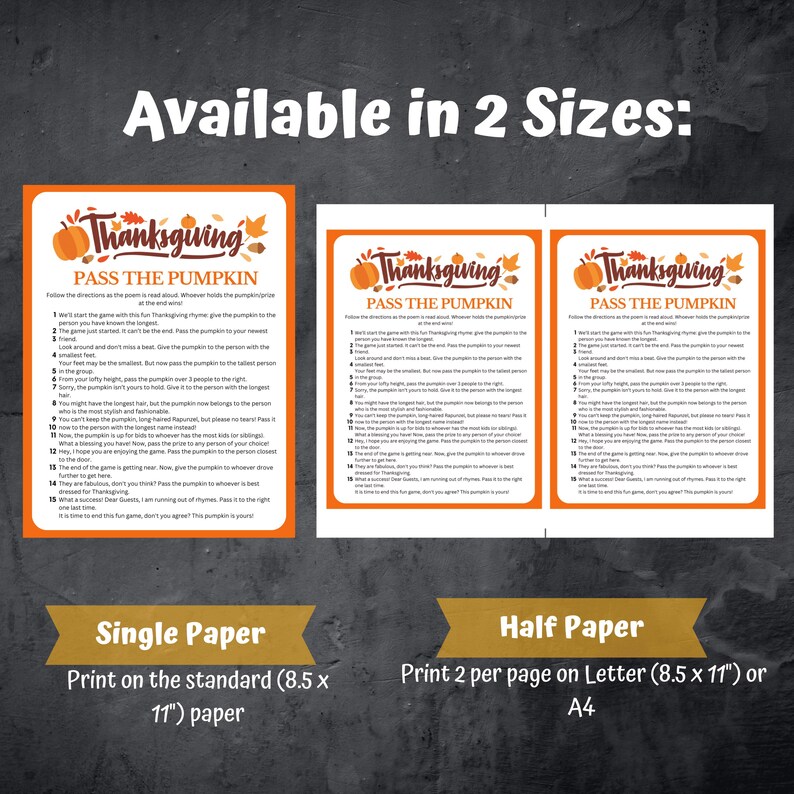 Thanksgiving Pass the Pumpkin Game, Thanksgiving Printable Game ...