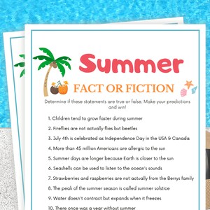 Summer Trivia, Fact or Fiction, Summer Games, Summer Party Games for ...