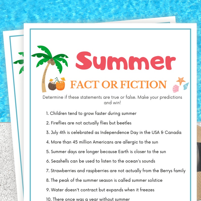 Summer Trivia, Fact or Fiction, Summer Games, Summer Party Games for ...
