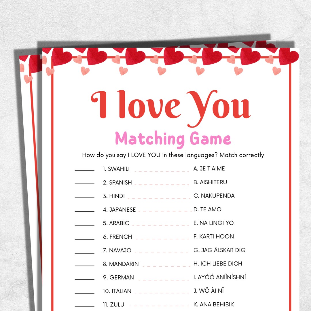 I Love You Matching Game, Valentines Day Games, Galentines Games ...