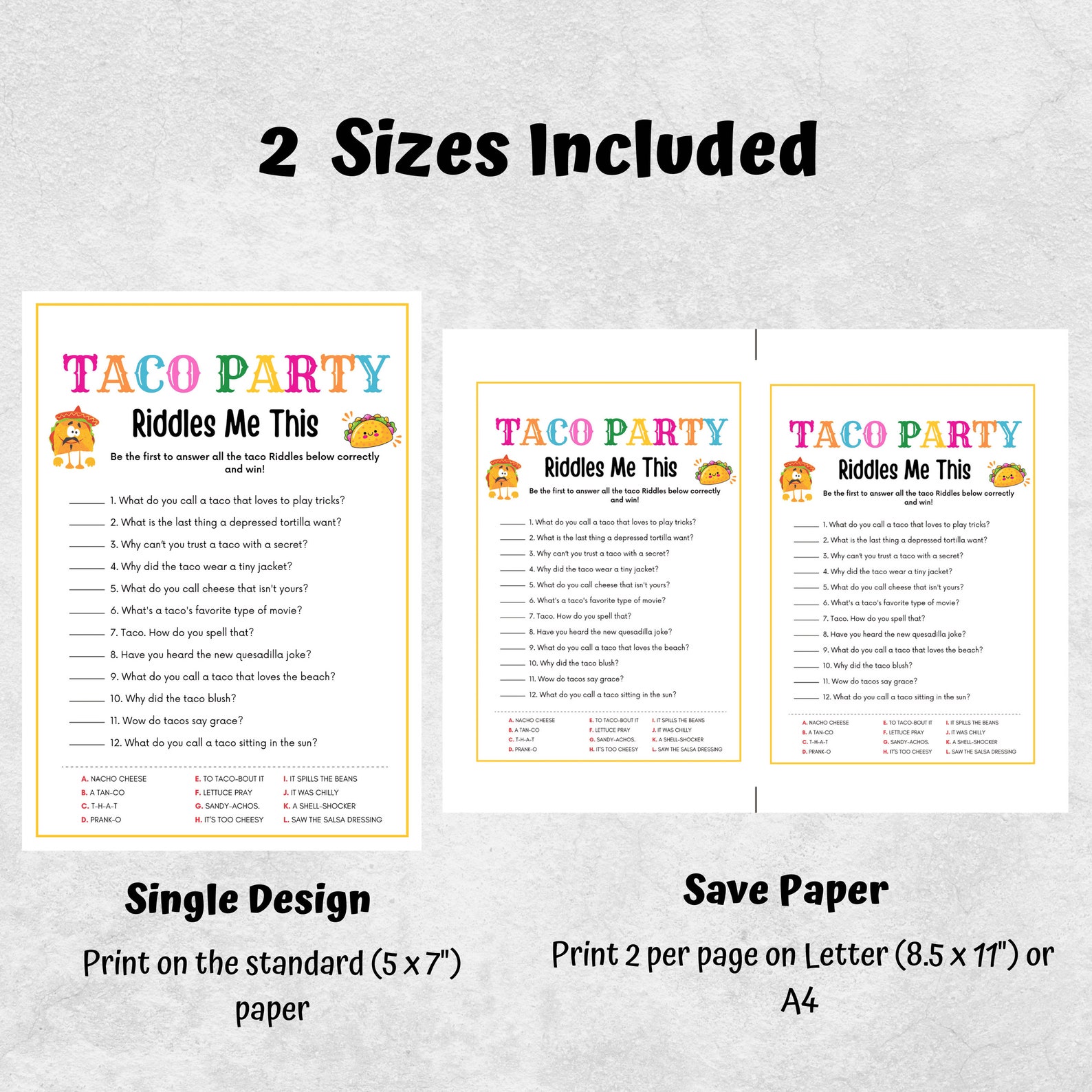 Taco Party Games, Riddles, Taco Games, Taco Tuesday Games, Taco Themed ...