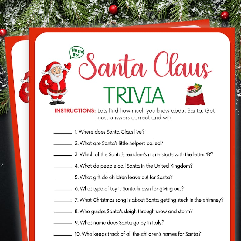 Christmas Games, Santa Claus Trivia, Christmas Party Games, Holiday ...