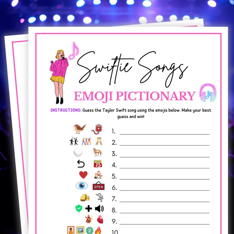 Swiftie Party Game, Emoji Pictionary, Taylor Swift Party Games, Swiftie ...