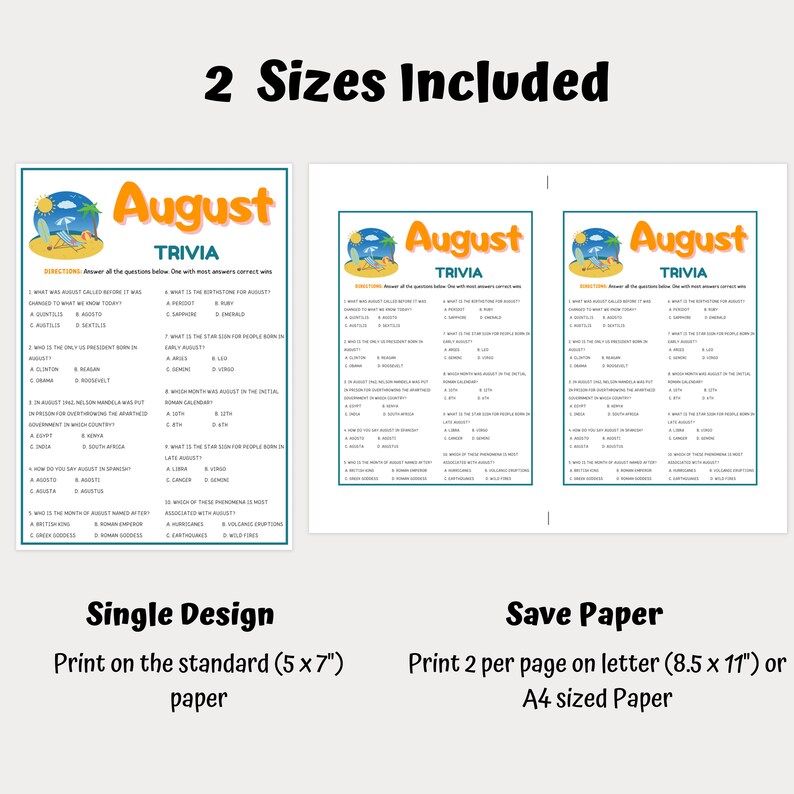 August Trivia, August Games, August Trivia for Kids & Adults, August ...