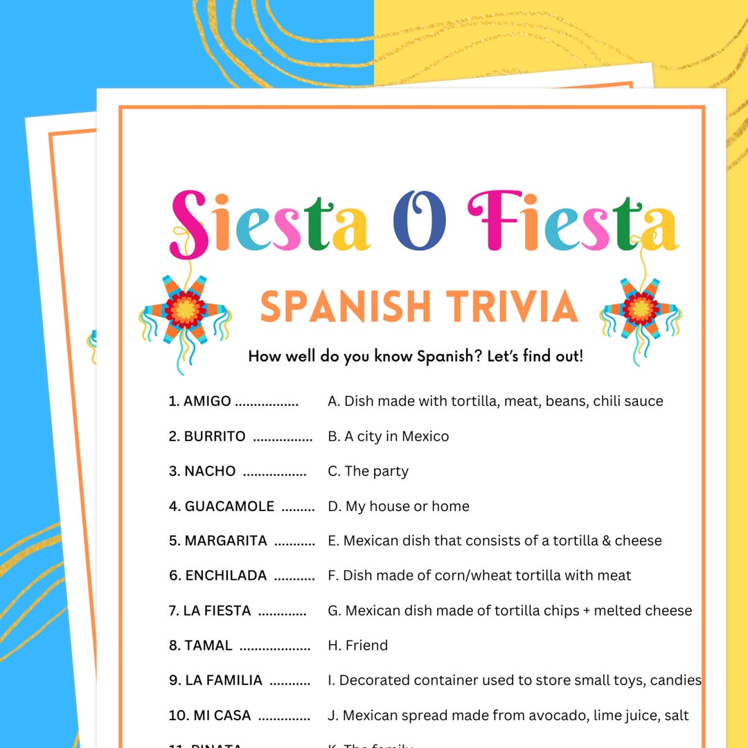 Fiesta Party Trivia, Spanish Word Trivia, Siesta O Fiesta, Fiesta Games ...