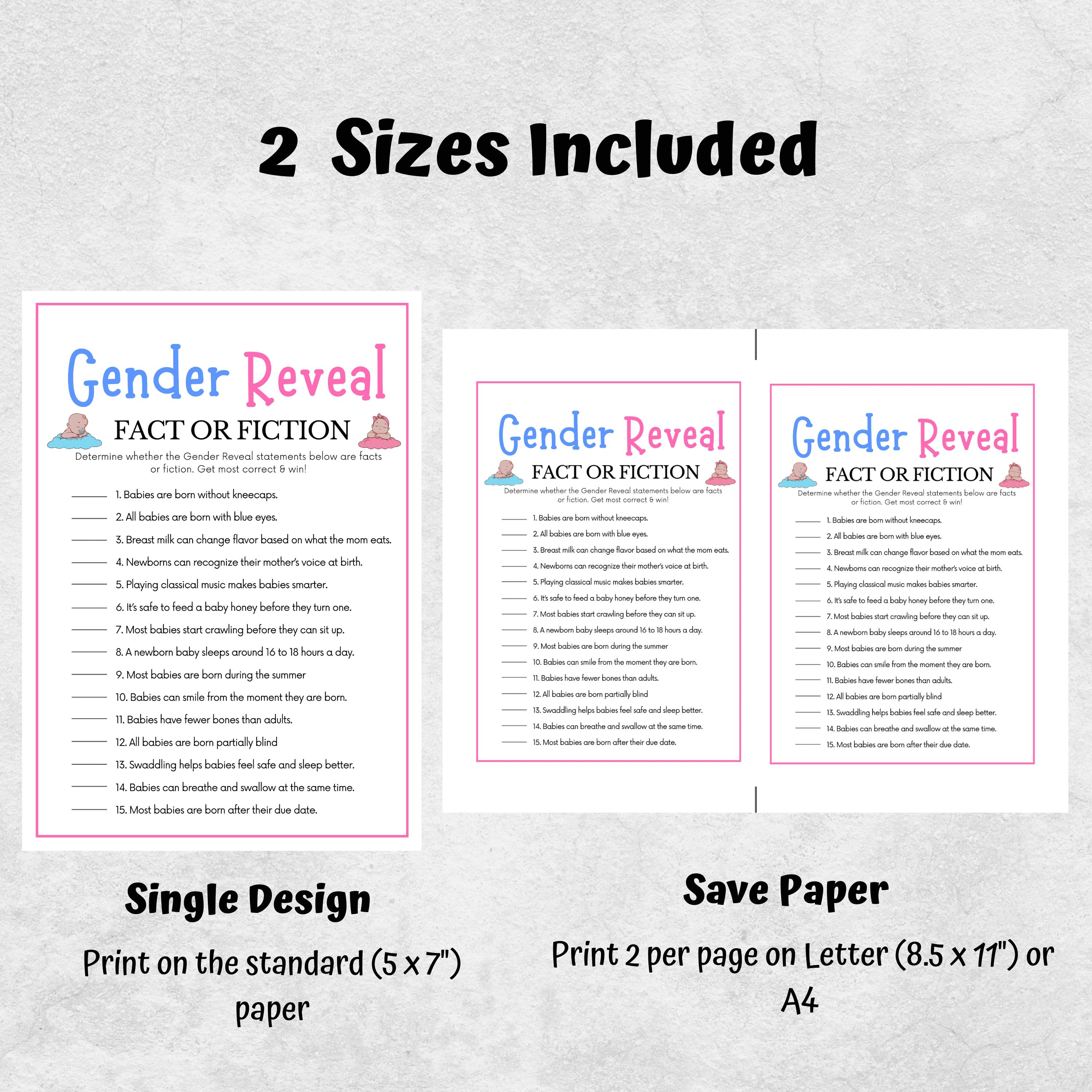 Gender Reveal Games, Fact or Fiction, Gender Reveal Trivia, Gender ...