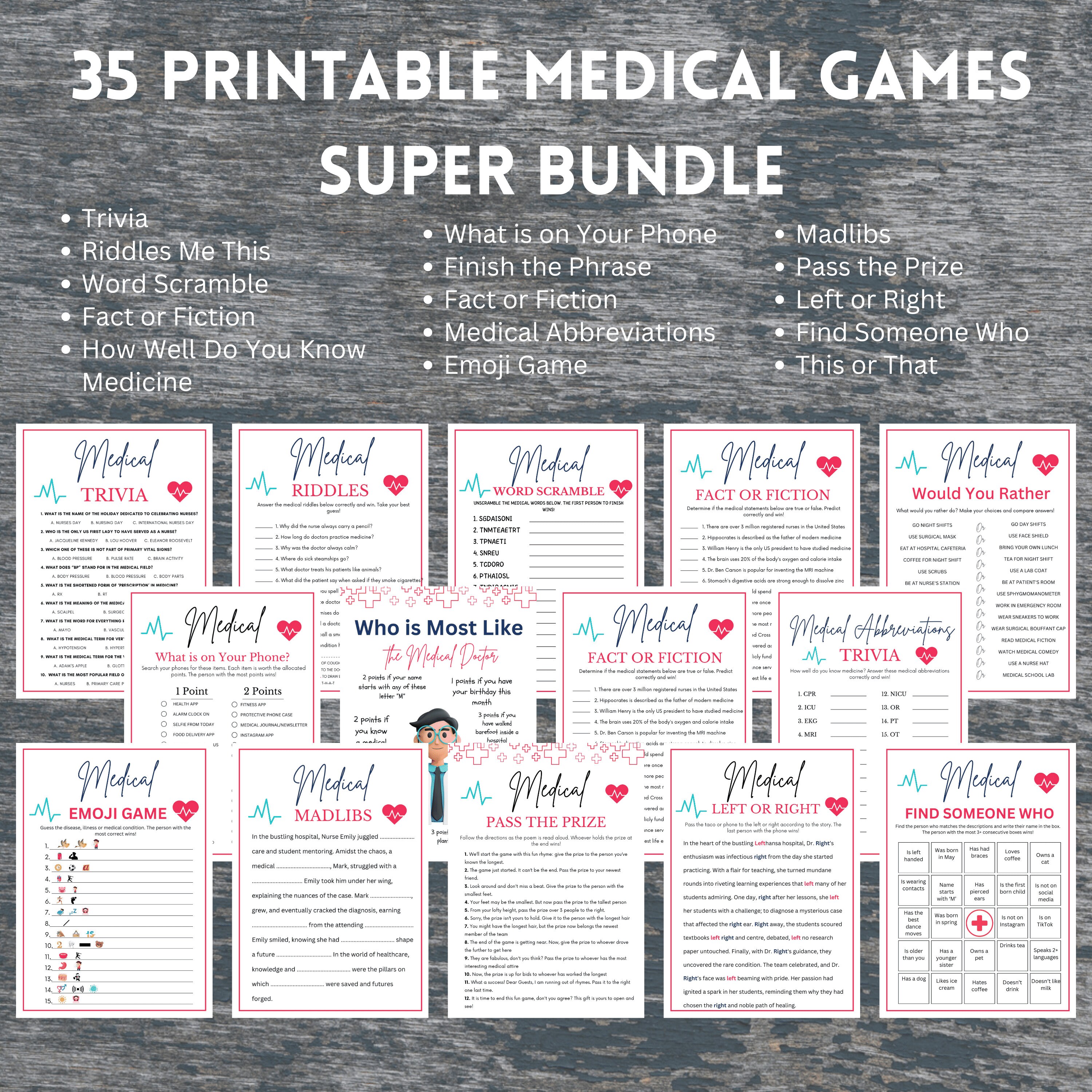 Medical Games Bundle, 35 Game SUPER Bundle, Medical Party Games for ...