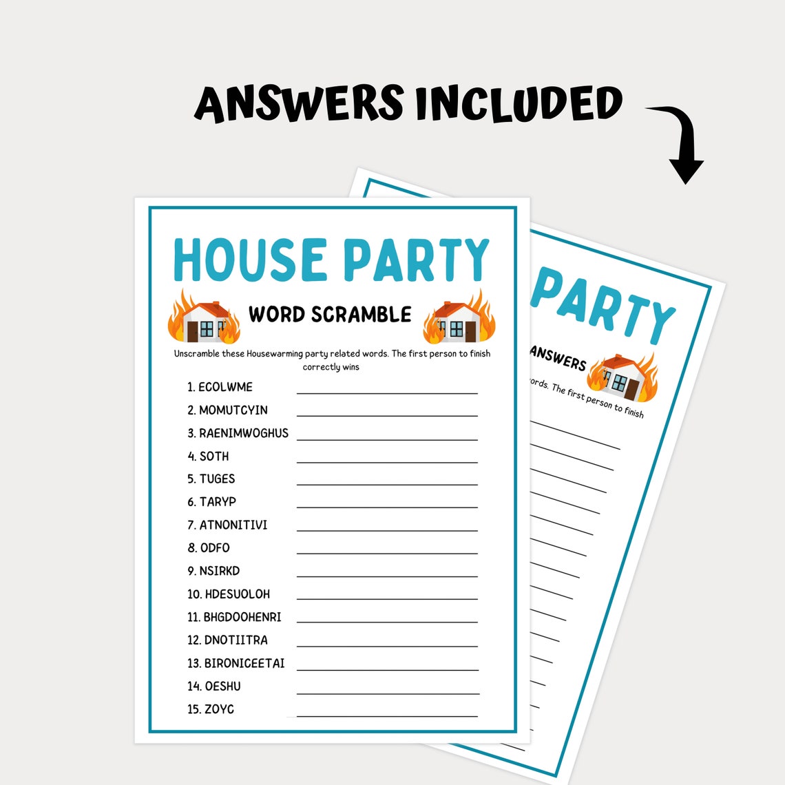 House Party Word Scramble House Party Games House Warming Party Games ...