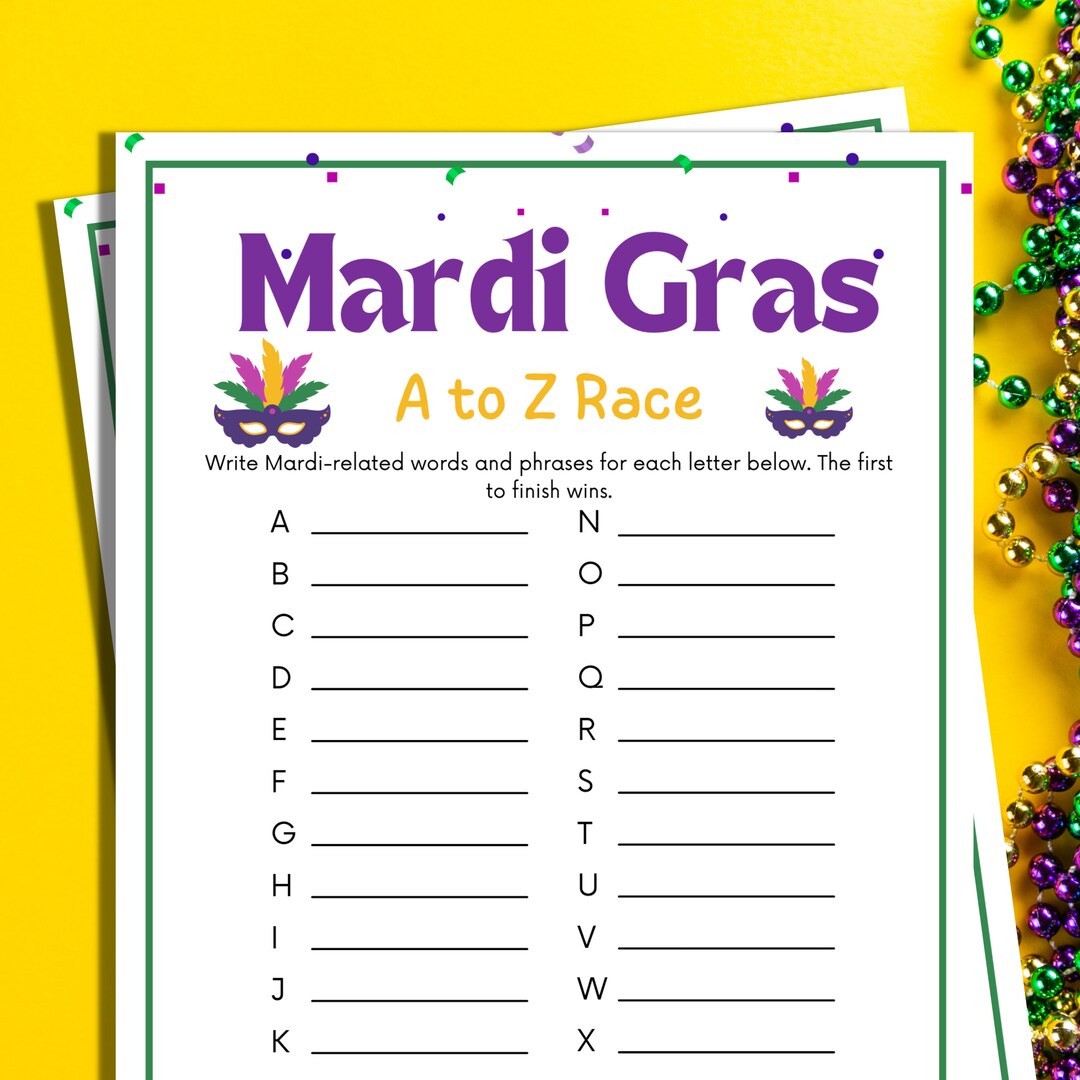 Mardi Gras Games, A to Z Word Race, Mardi Gras Party Games, Fat Tuesday ...