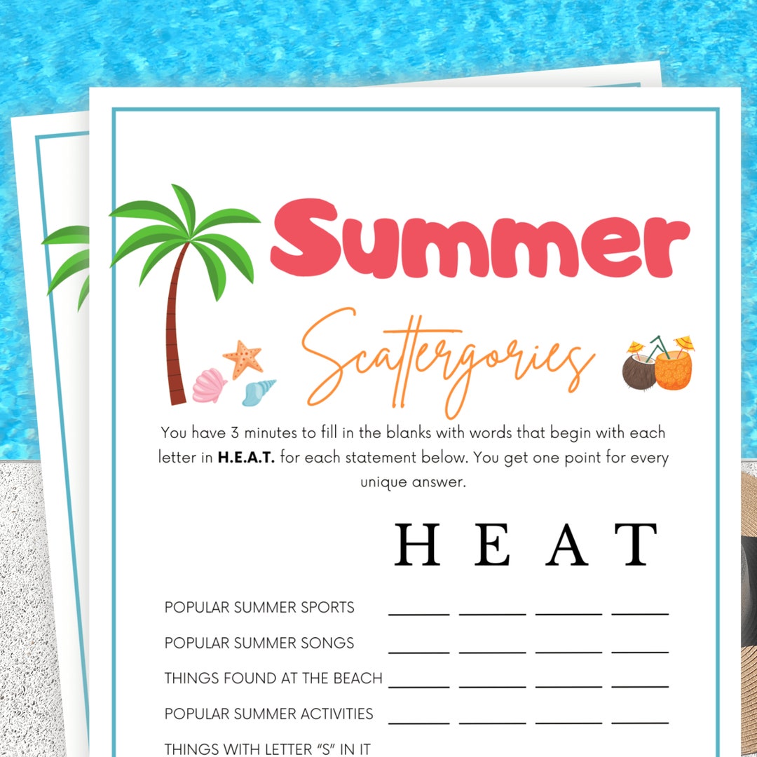 Summer Scattergories, Summer Games, Summer Party Games for Kids, Summer ...