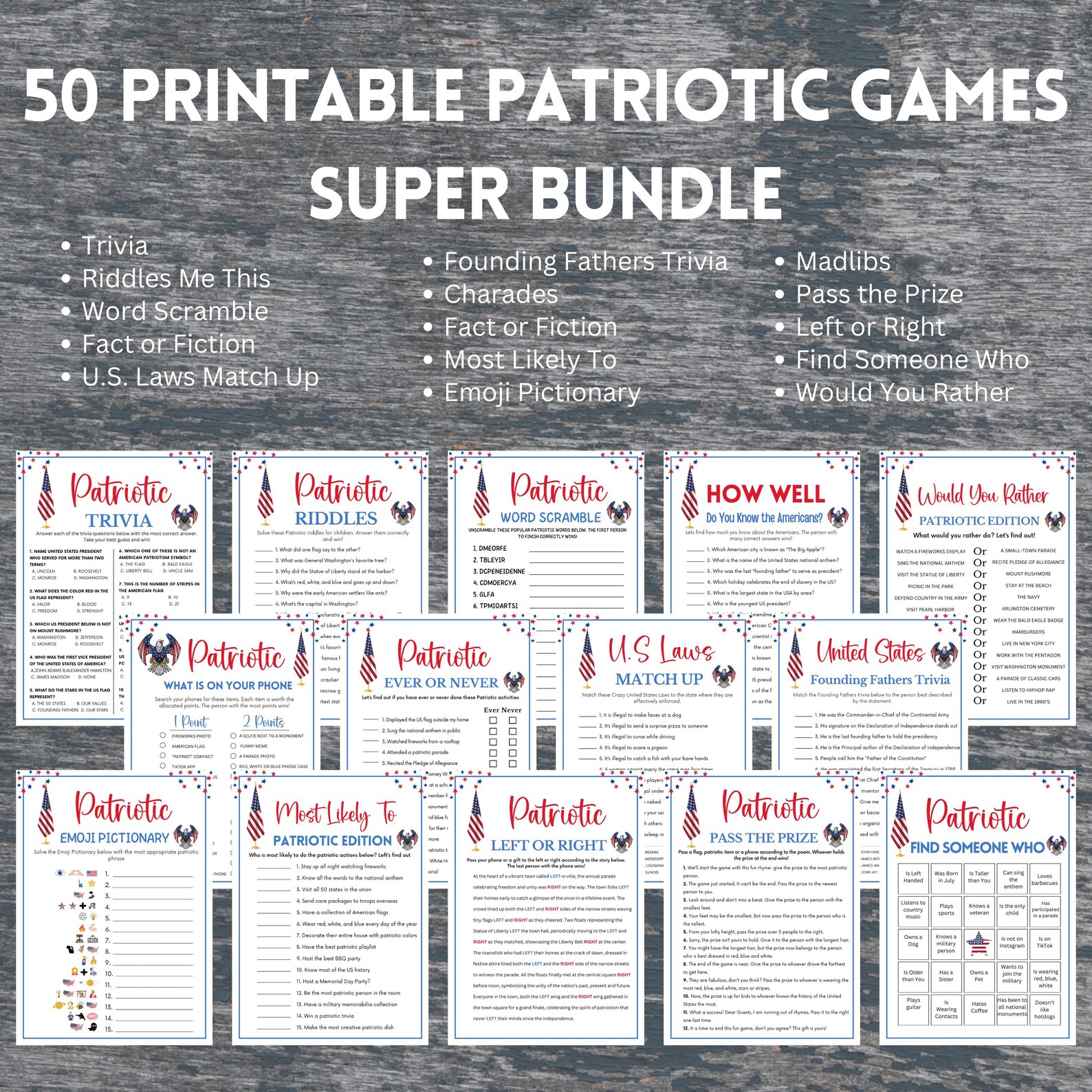 Patriotic Party Games 50 Games Bundle Patriotic Games Patriotic Party ...