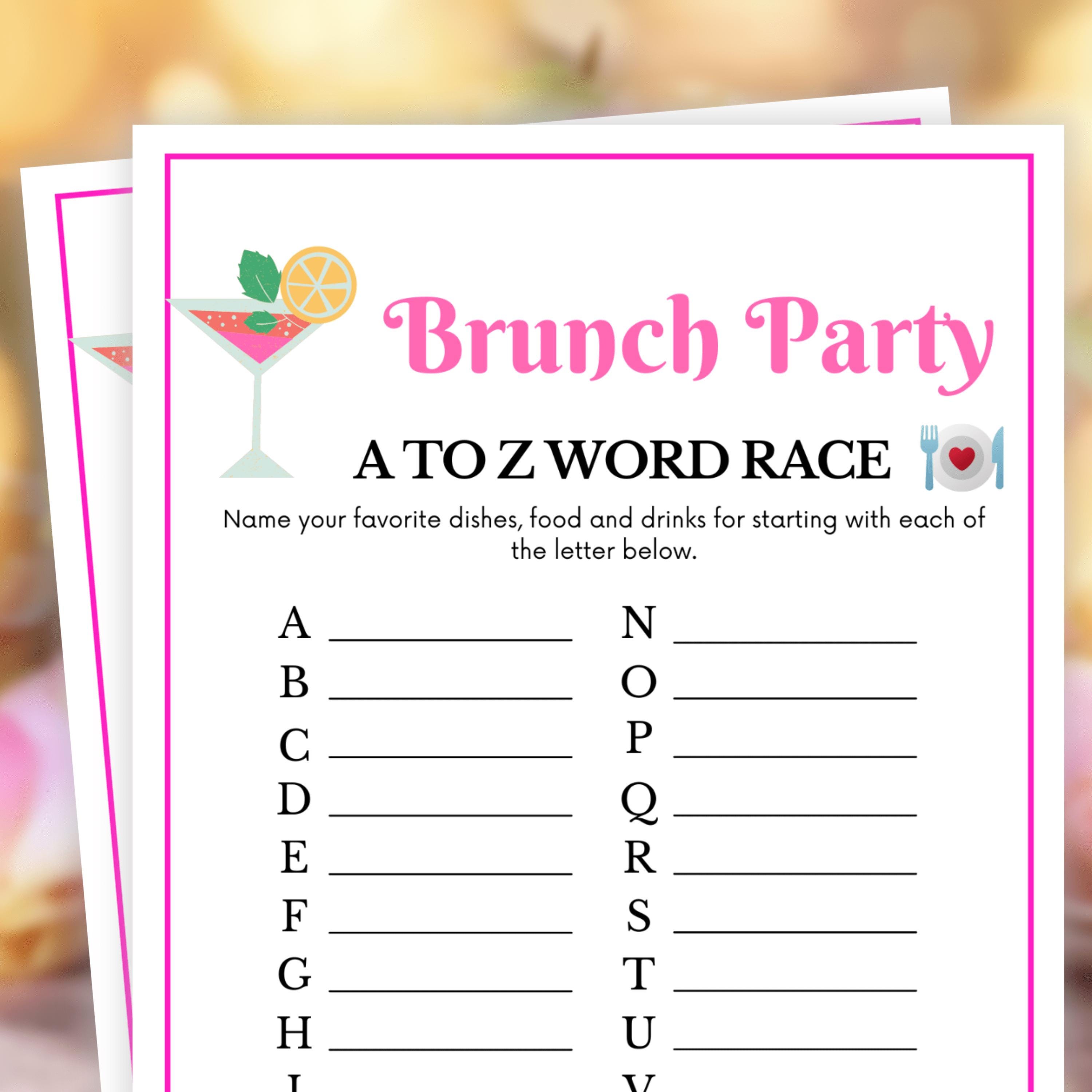 Brunch Party Games, A to Z Word Race, Birthday Brunch Party Games for ...