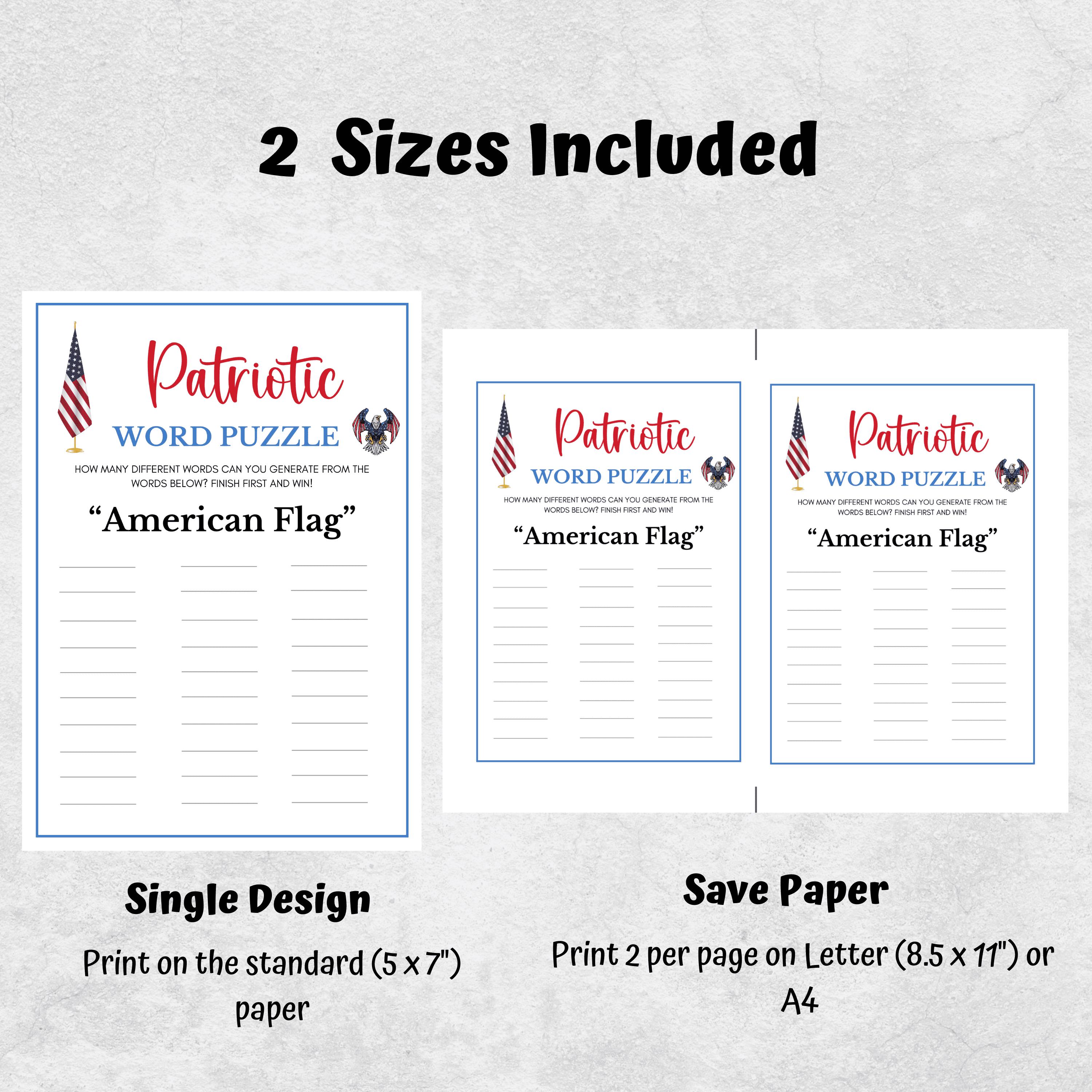 Patriotic Games, Word Puzzle, Labor Day Game, Veterans Day Games, 4th ...