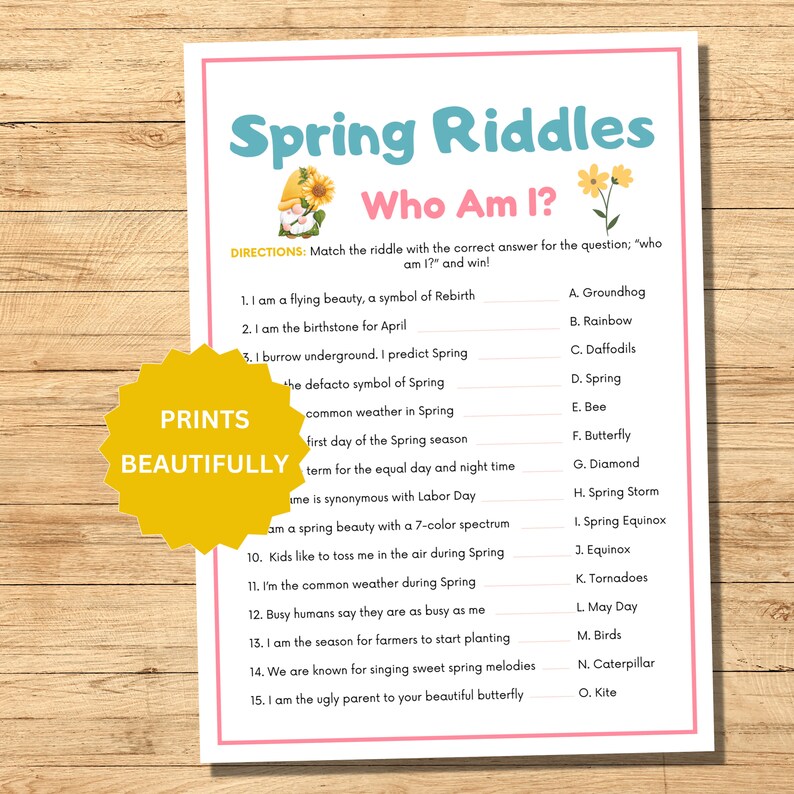 Spring Who Am I Riddles, Spring Games, Spring Riddles for Kids, Spring ...