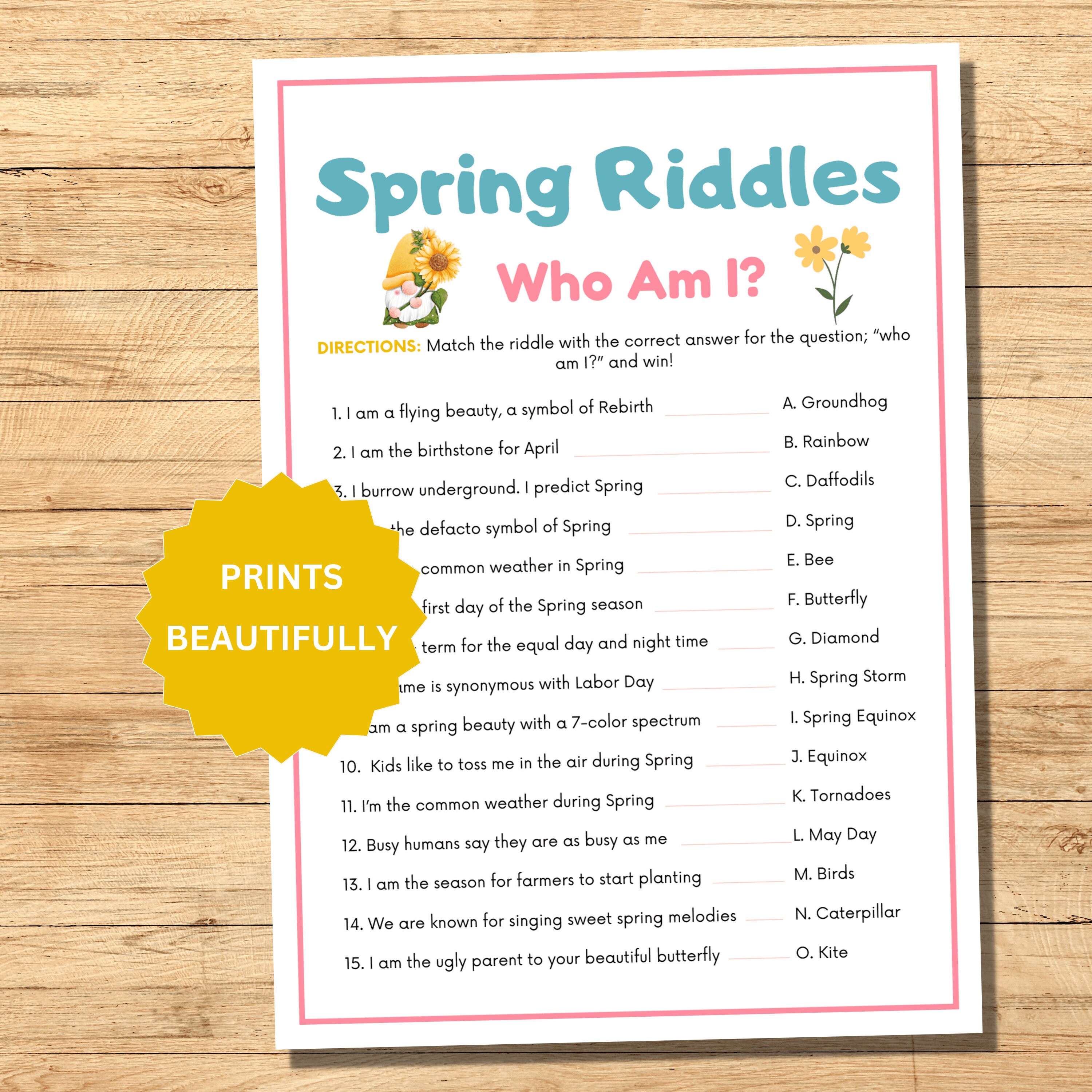 Spring Who Am I Riddles, Spring Games, Spring Riddles for Kids, Spring ...