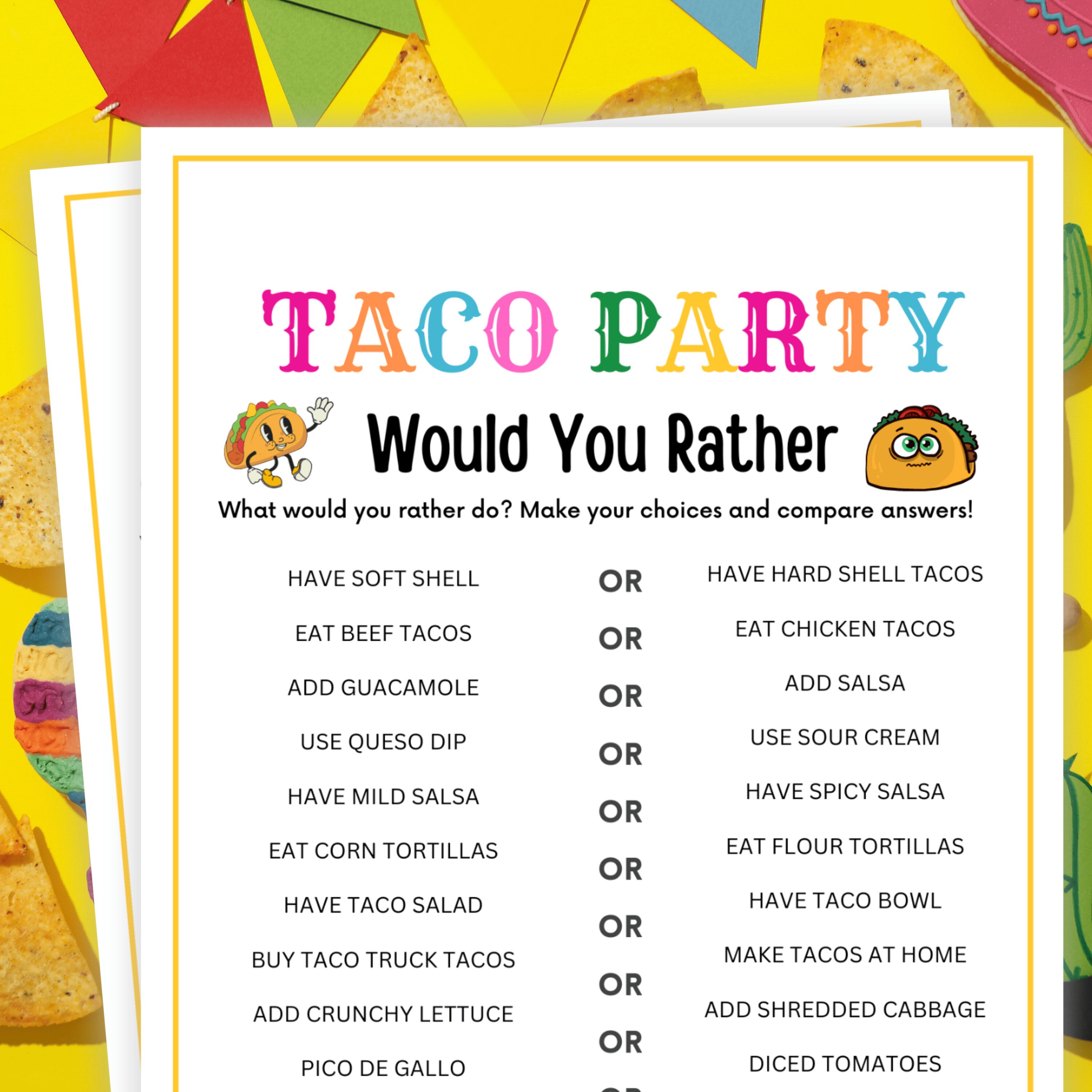 Taco Party Games, Would You Rather, Taco Tuesday Game, Taco Themed ...