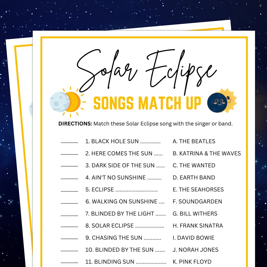 Solar Eclipse Songs Match, Solar Eclipse Games, Party Games, Eclipse Songs Trivia, Eclipse Games ...