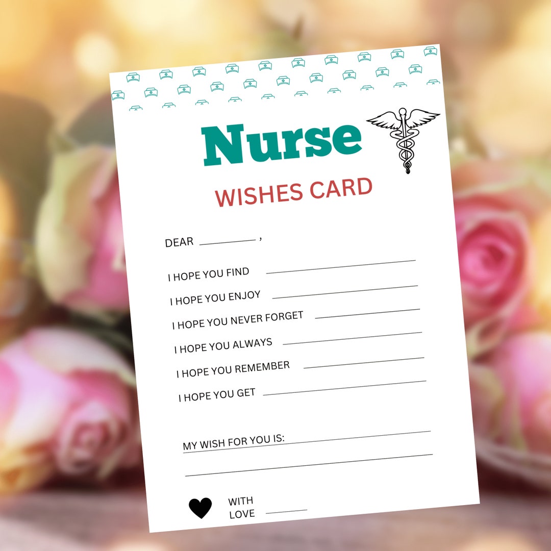 Nurse Appreciation Card, Nurse Wishes Card, Nurse Party Wishes Card ...