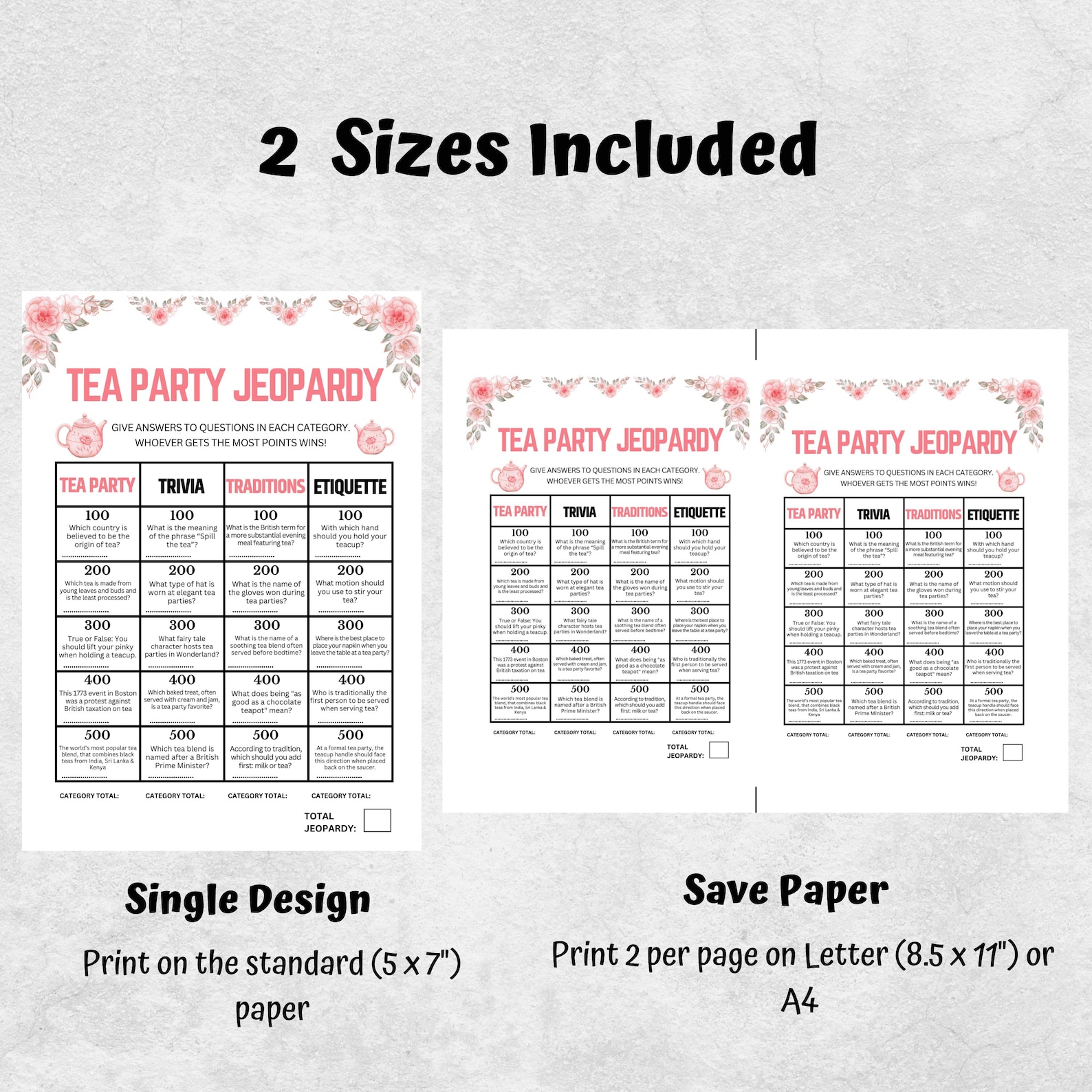 Tea Party Games, Jeopardy, Tea Party Trivia, Ladies Tea Party Games ...