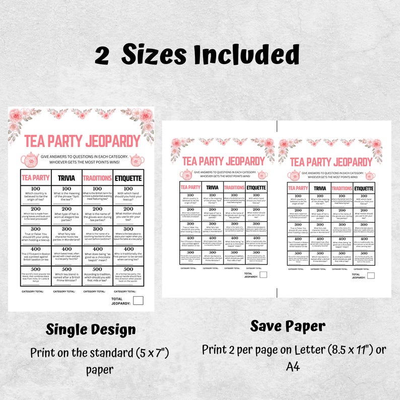 Tea Party Games, Jeopardy, Tea Party Trivia, Ladies Tea Party Games ...