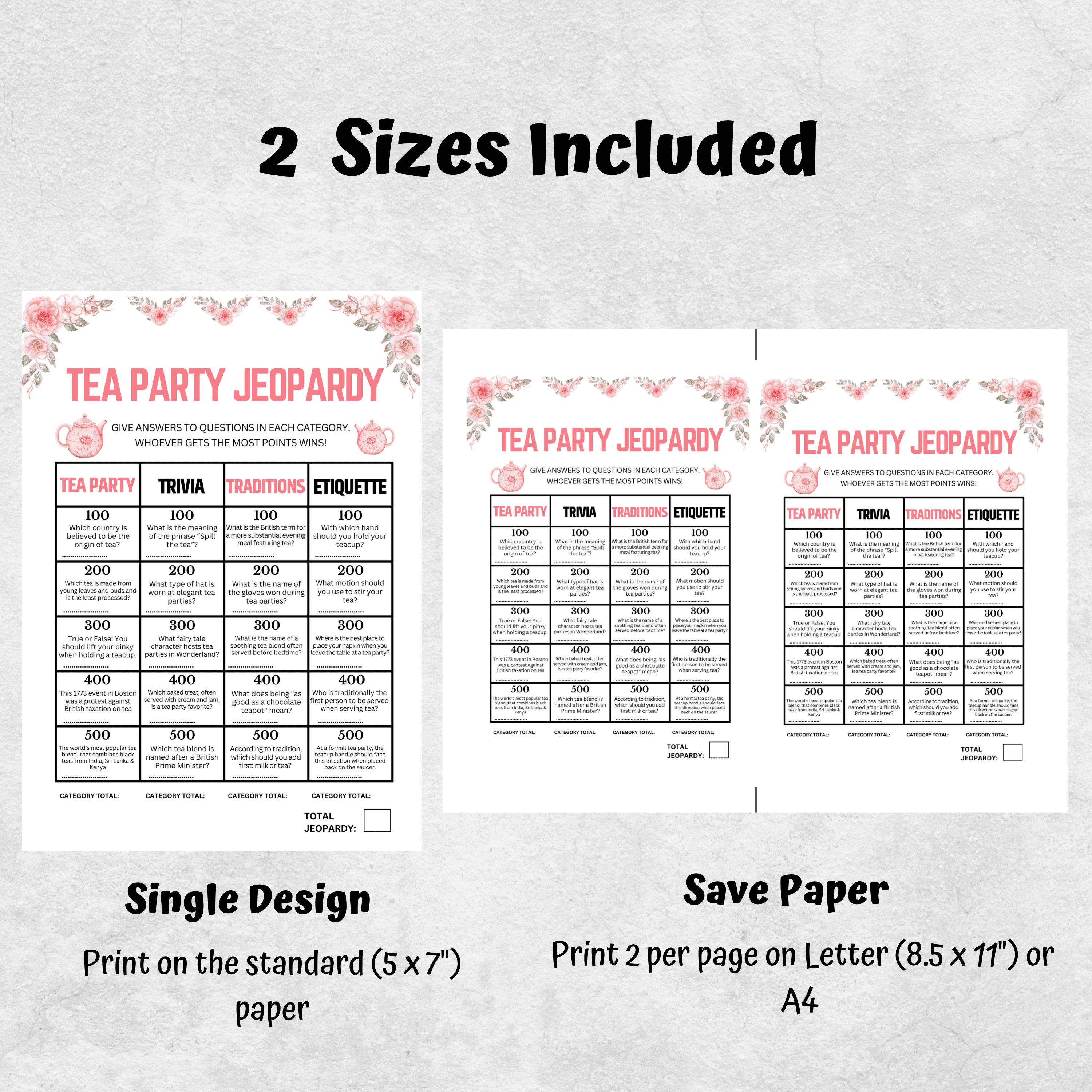 Tea Party Games, Jeopardy, Tea Party Trivia, Ladies Tea Party Games ...