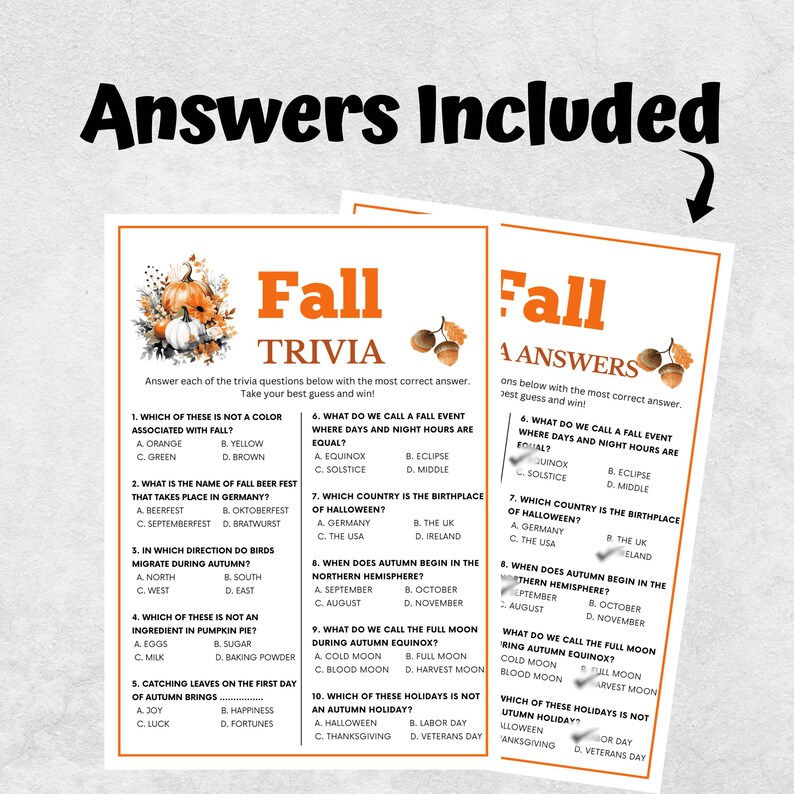 Fall Trivia, Fall Games, Fall Party Games, Fall Games for Kids, Autumn ...