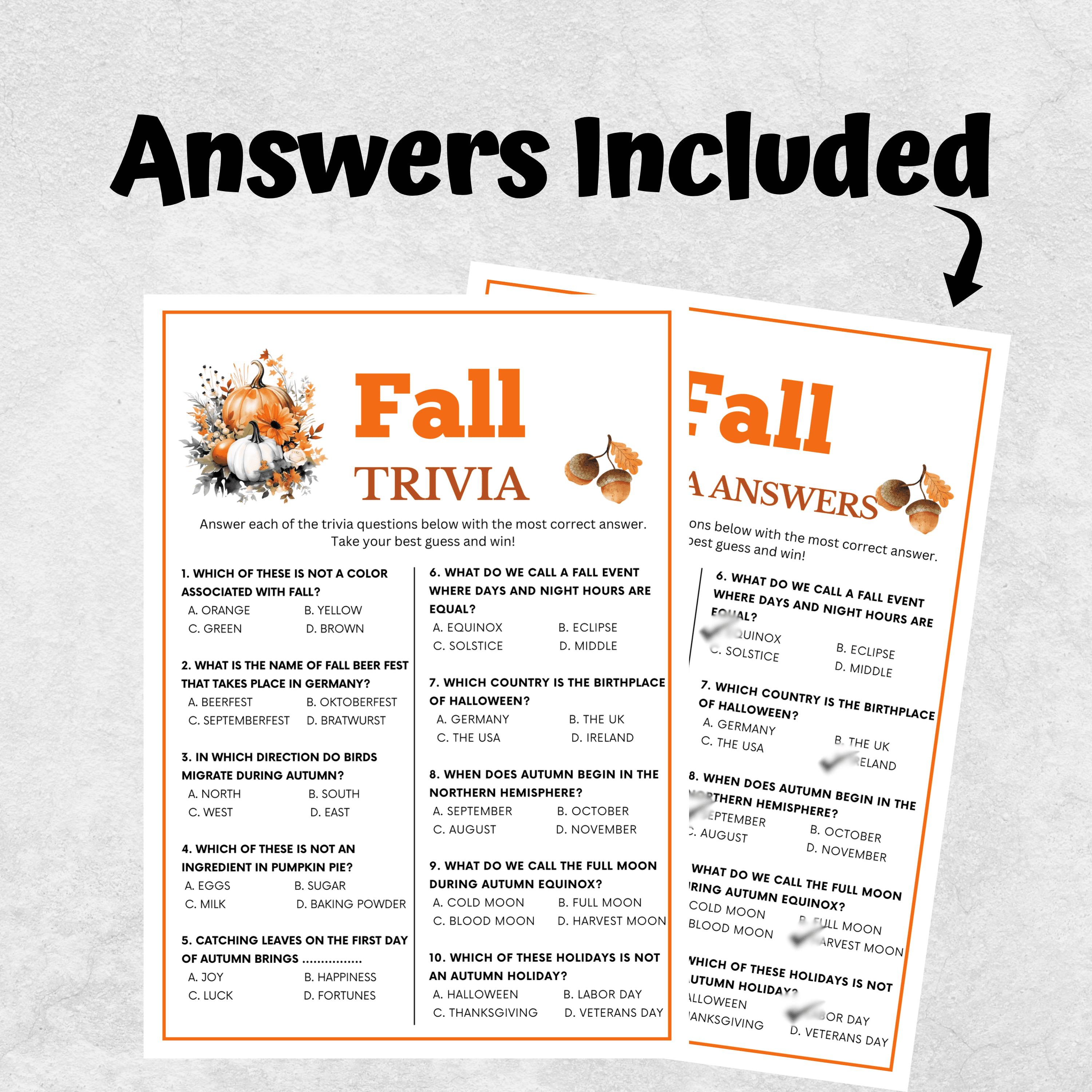 Fall Trivia, Fall Games, Fall Party Games, Fall Games for Kids, Autumn ...
