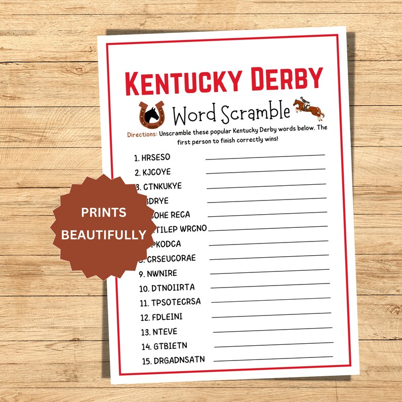 Kentucky Derby Games, Kentucky Derby Word Scramble, Kentucky Derby ...