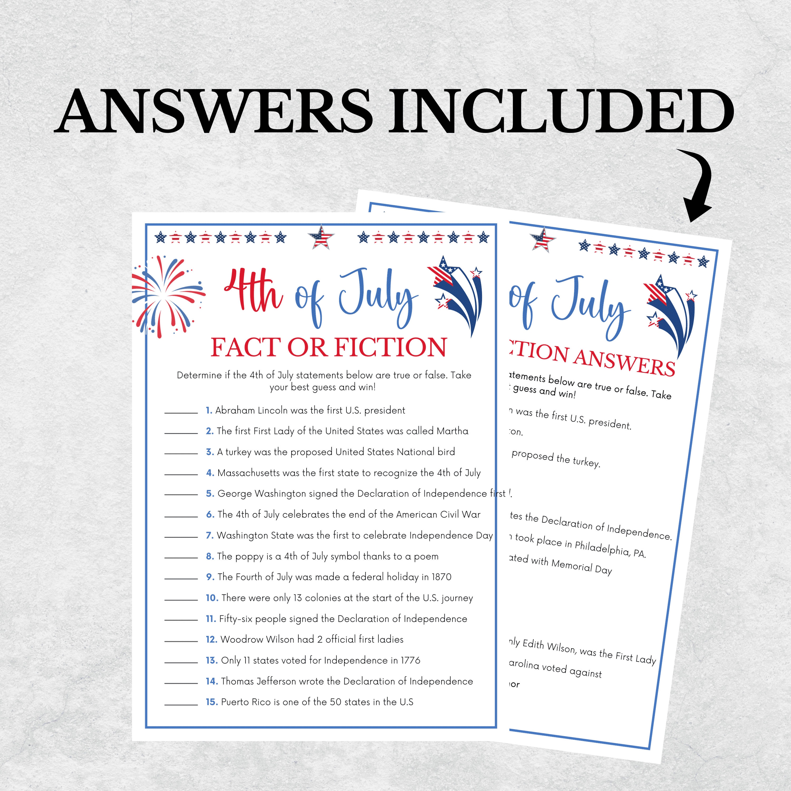 4th of July Games, Fact or Fiction Trivia, Independence Day Games ...