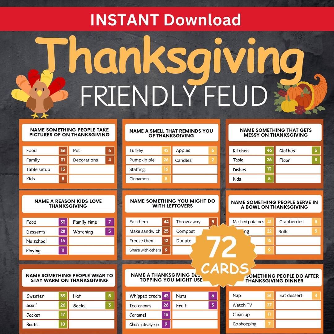 Thanksgiving Friendly Feud, Printable Thanksgiving Games, Family Feud ...
