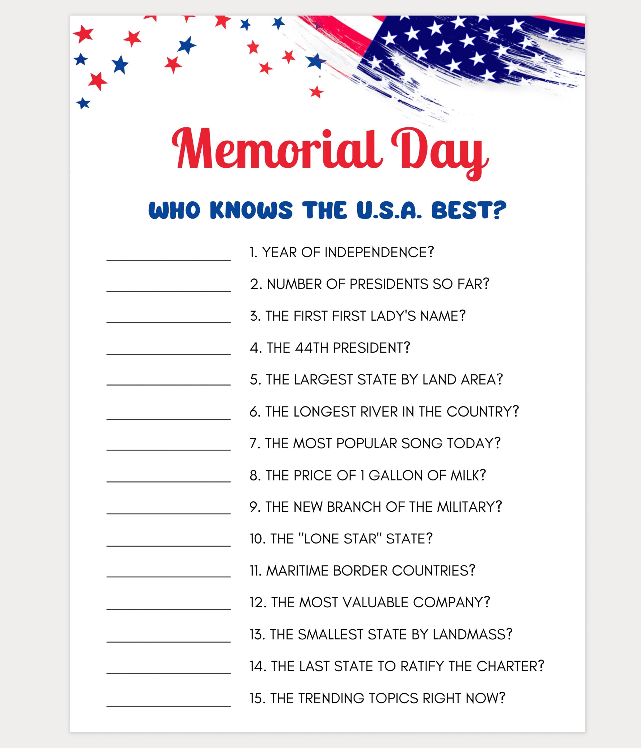 Memorial Day Games, Who Knows the USA Best?, Memorial Day Party Games ...