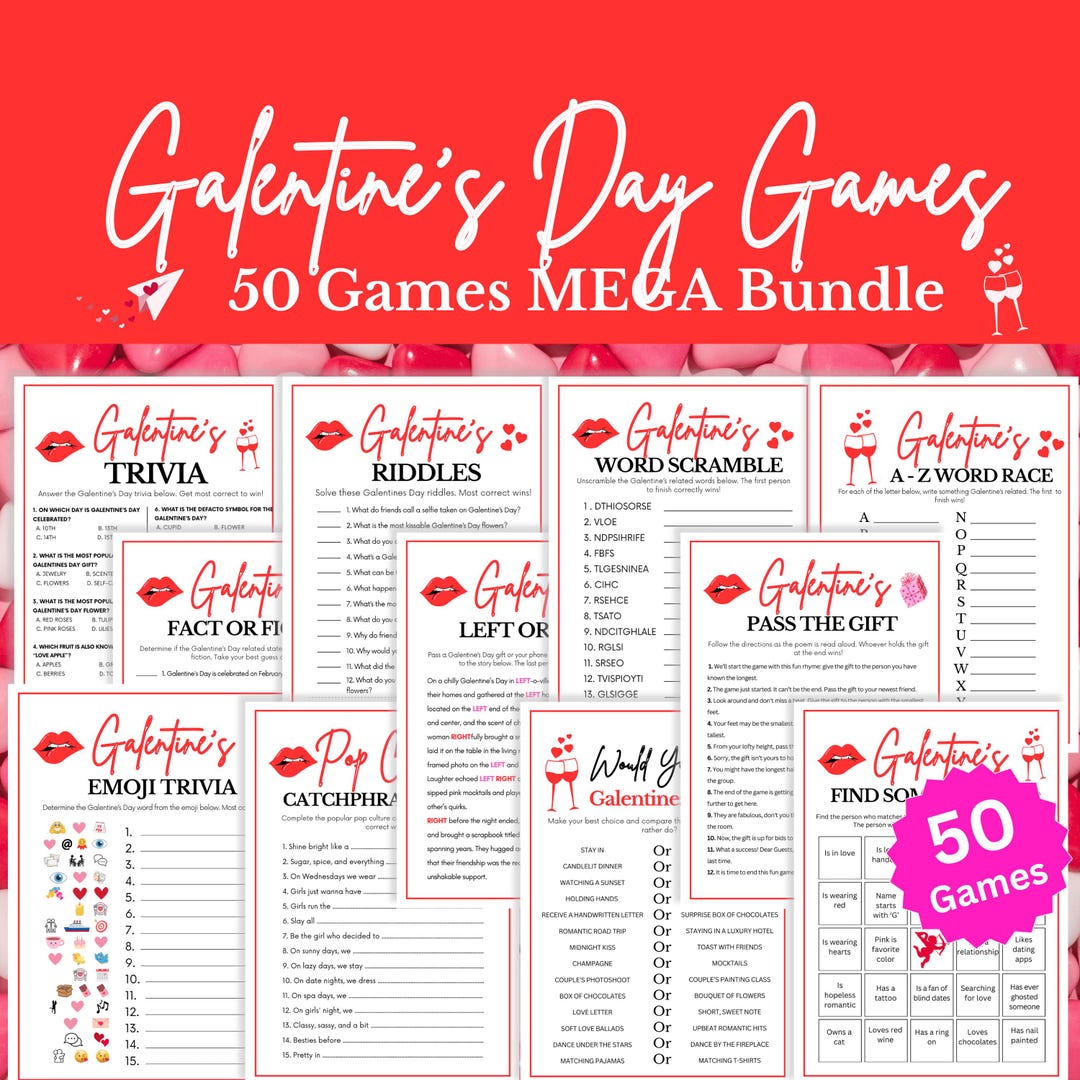 Galentines Day Games, 50 Game MEGA Bundle, Galentines Games, Valentines ...