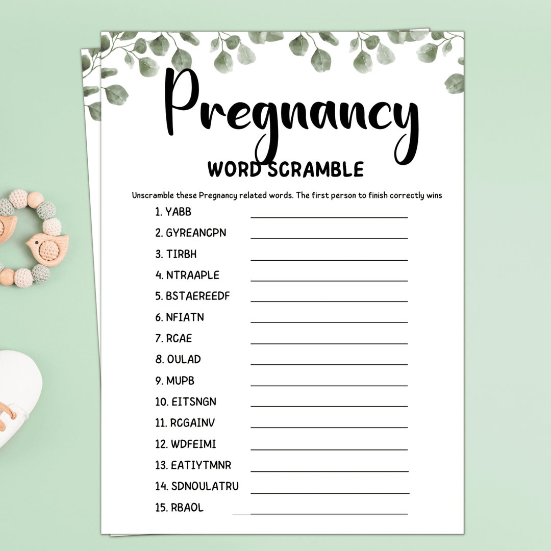 Greenery Pregnancy Word Scramble Pregnancy Games Printable Pregnancy ...