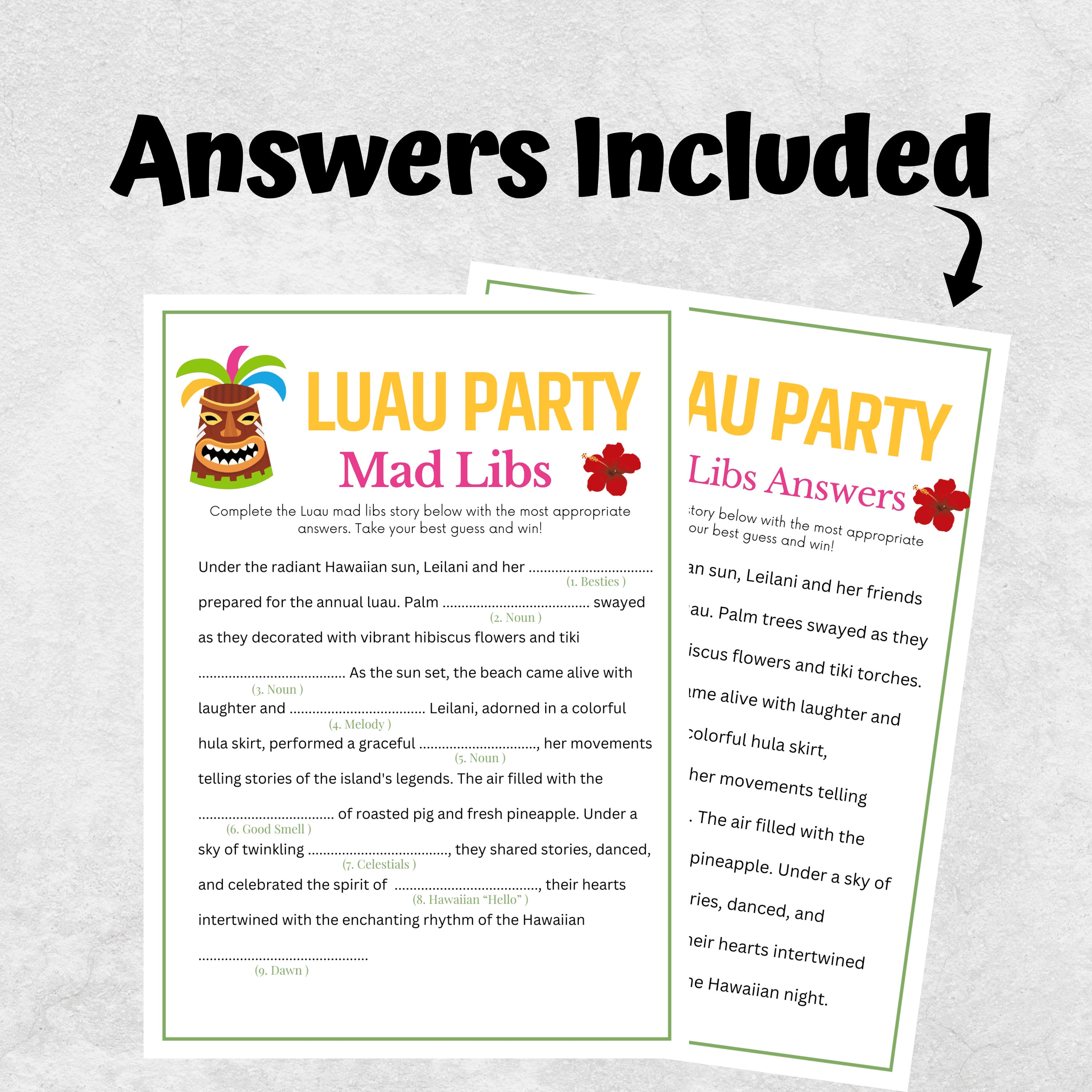 Luau Party Games, Mad Libs Bedtime Story Game, Aloha Party Games ...