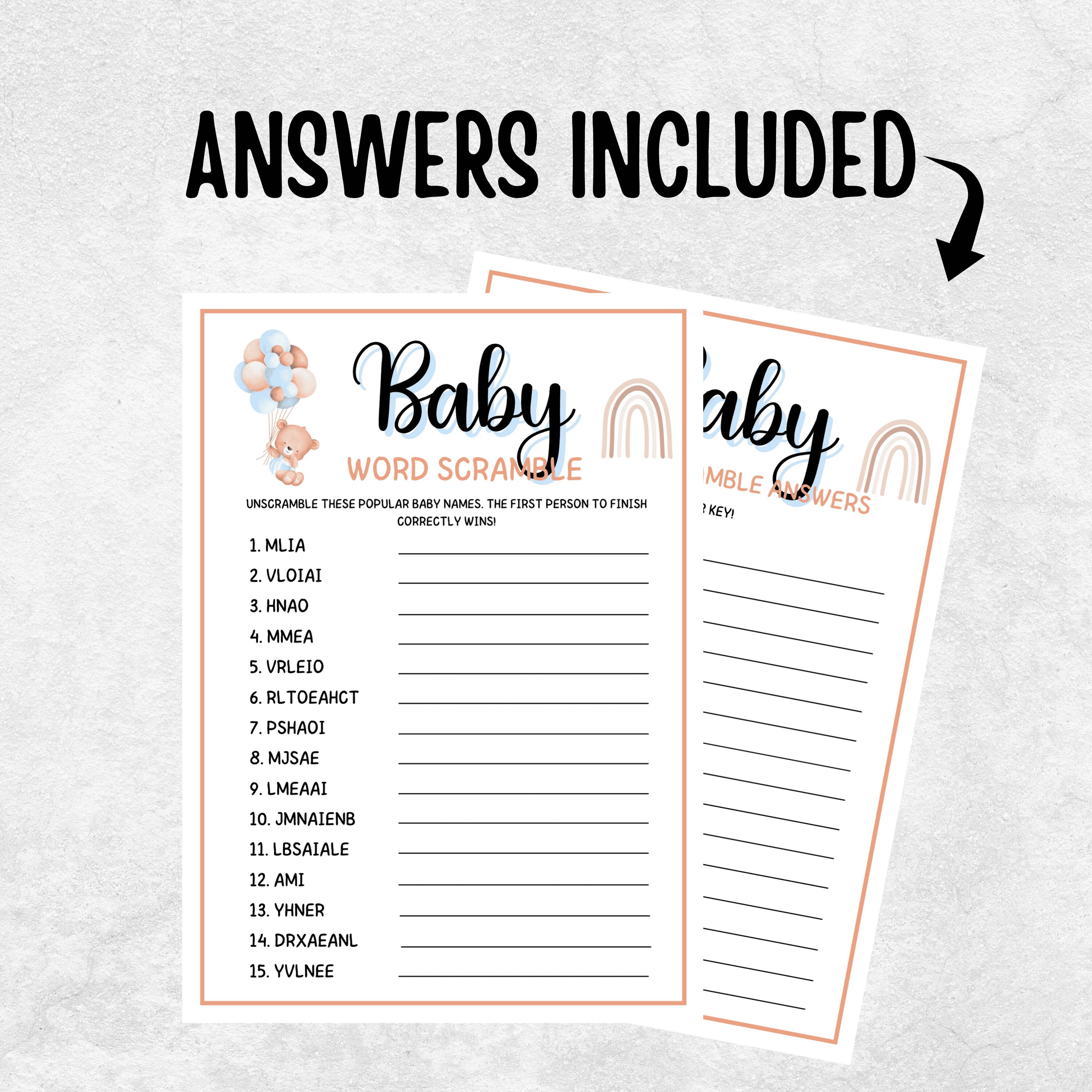 Baby Shower Games, Word Scramble, Baby Shower Party Games, Baby Naming ...