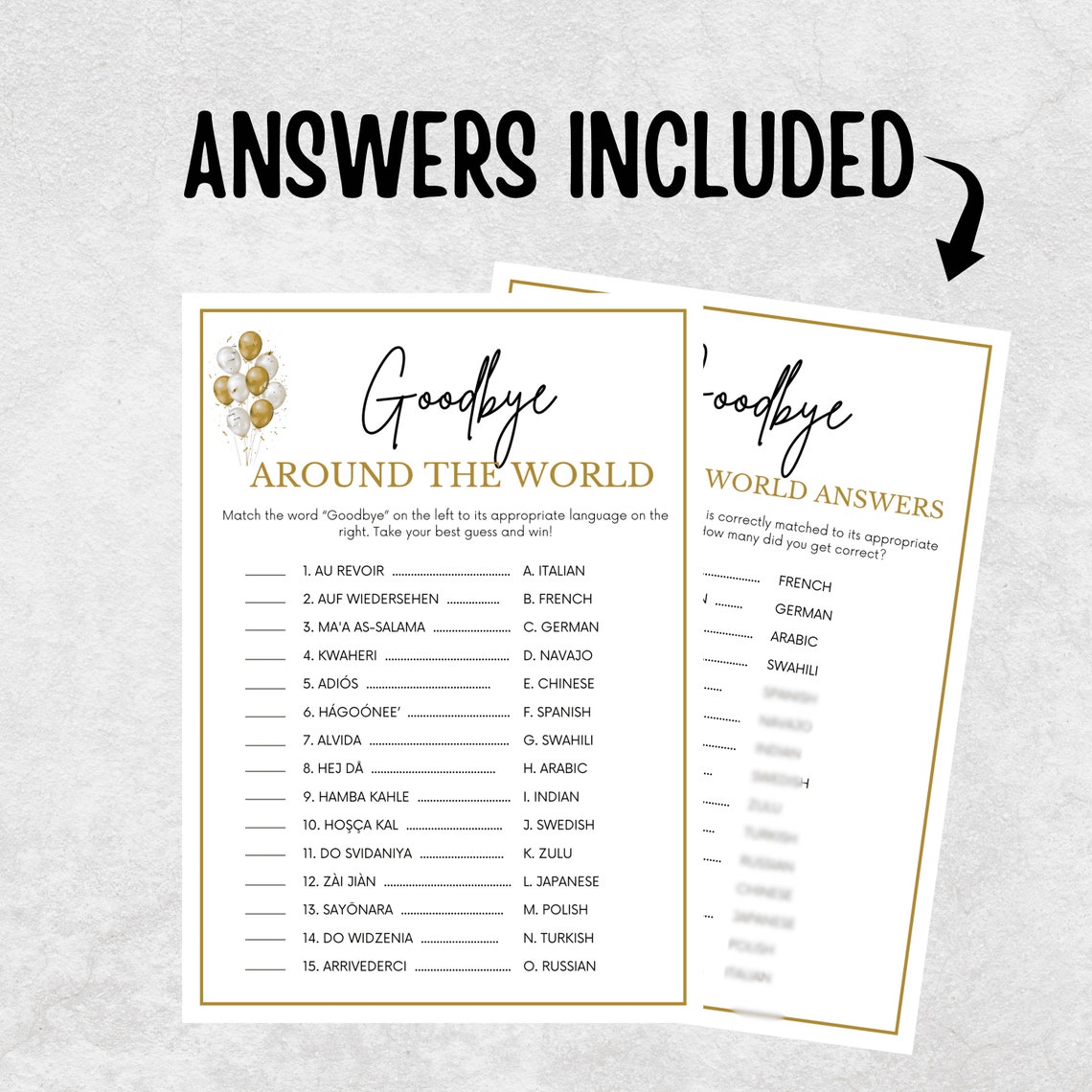 Goodbye Around the World, Goodbye Match Up, Farewell Party Games ...