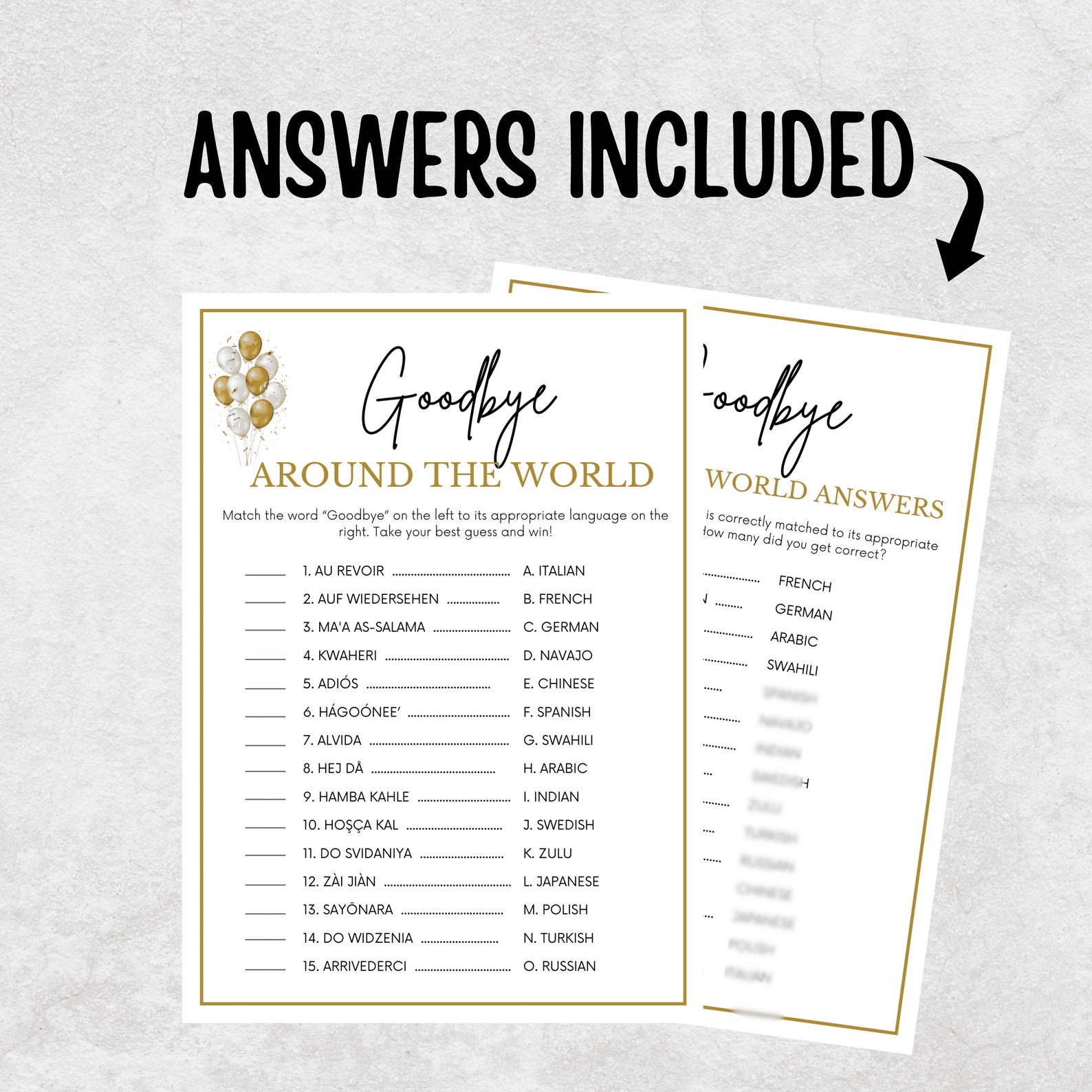 Goodbye Around the World, Goodbye Match Up, Farewell Party Games ...