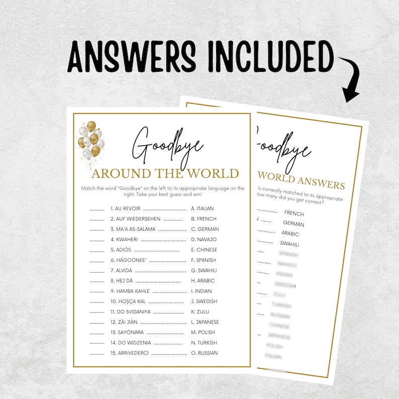 Goodbye Around the World, Goodbye Match Up, Farewell Party Games ...