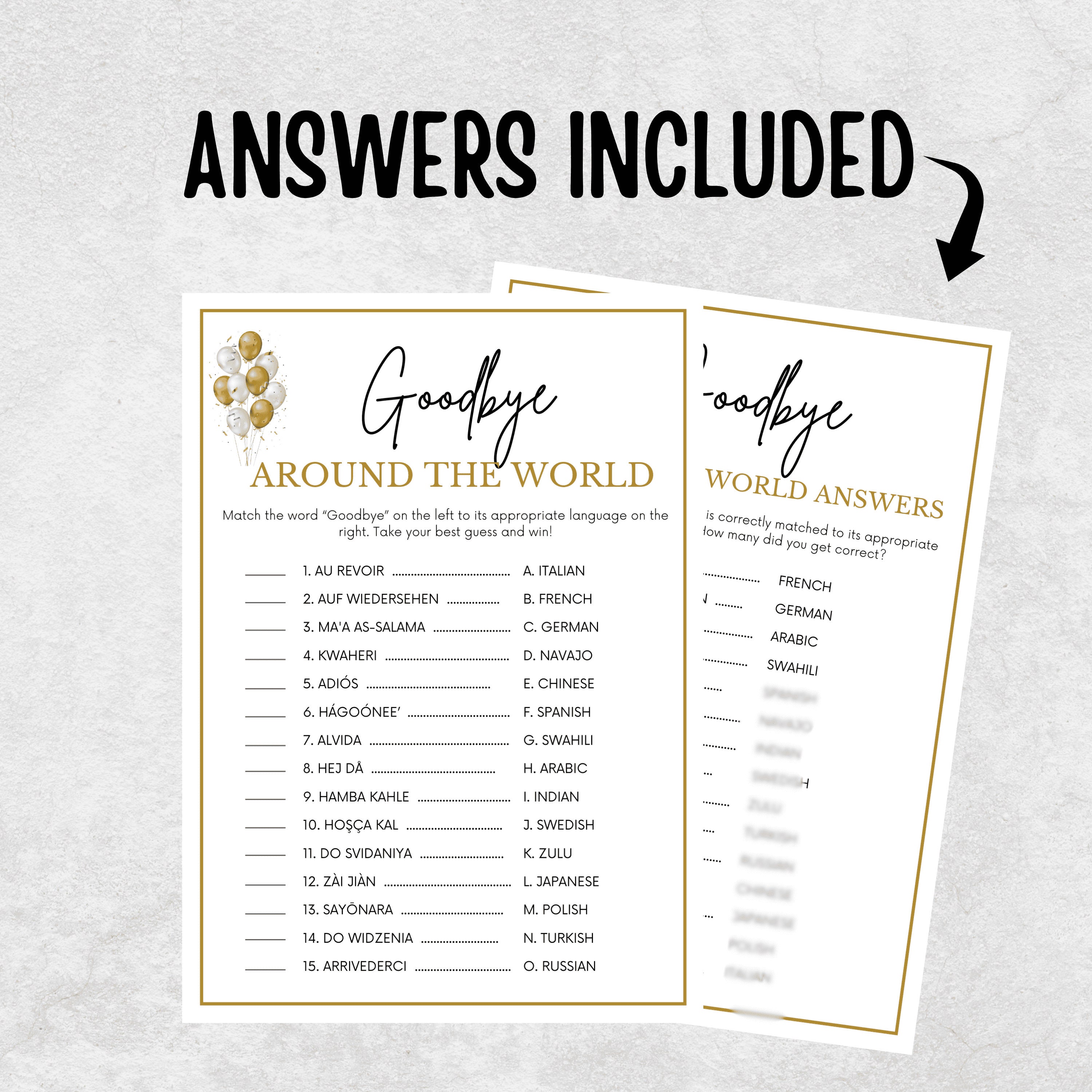 Goodbye Around the World, Goodbye Match Up, Farewell Party Games ...