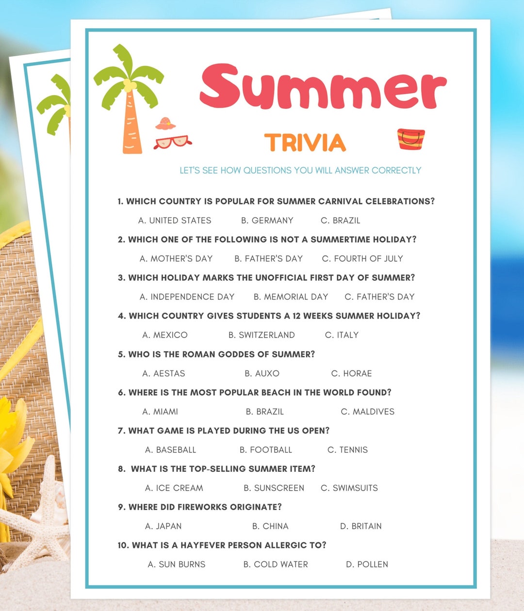 Summer Trivia, Summer Games for Kids, Summer Games for Adults ...