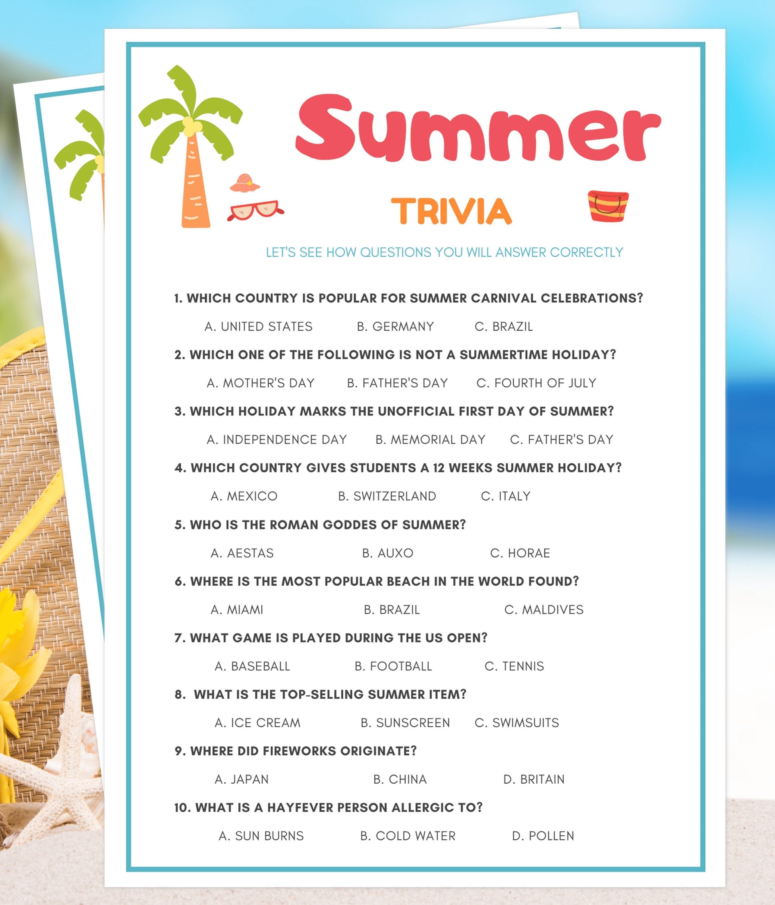 Summer Trivia, Summer Games for Kids, Summer Games for Adults ...