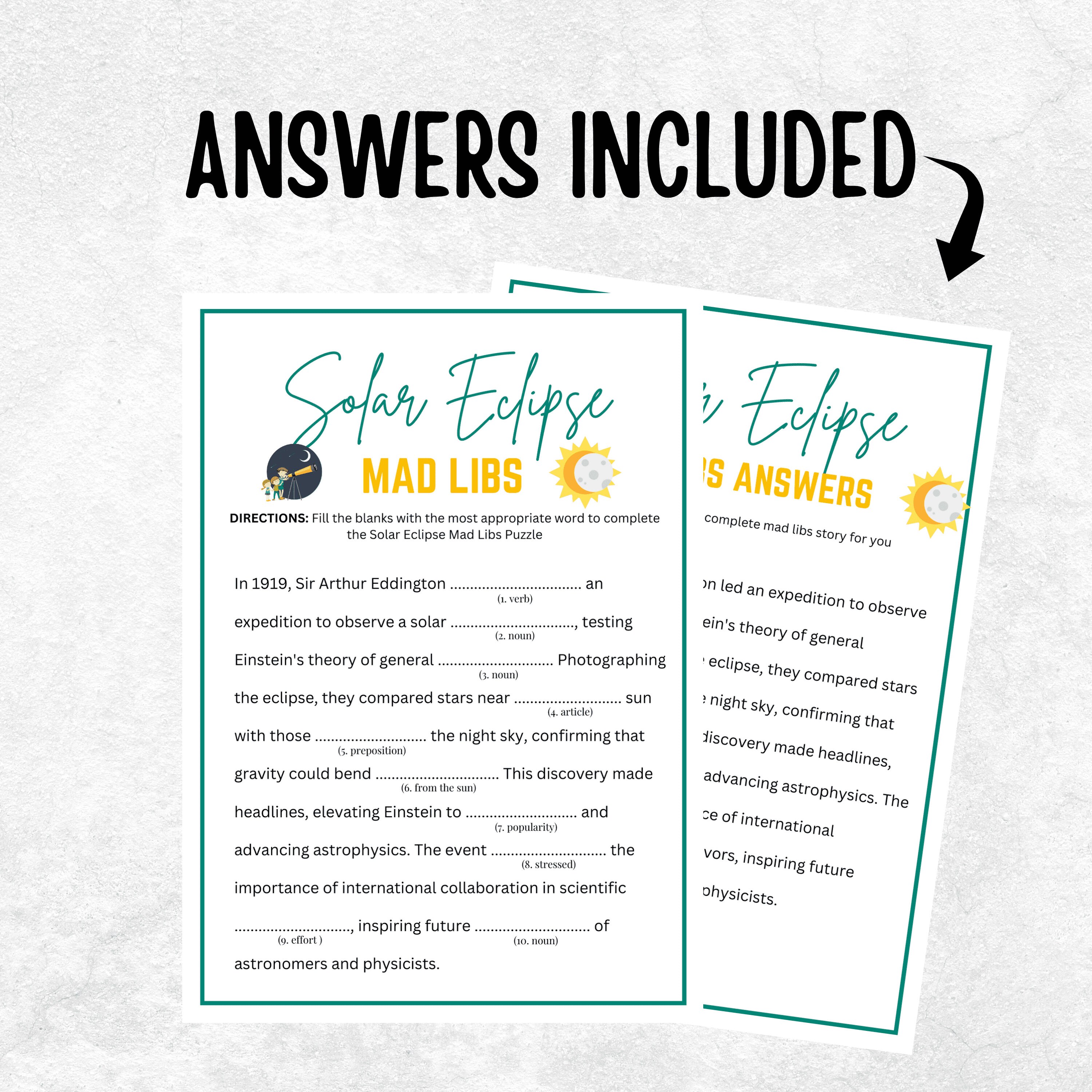 Solar Eclipse Mad Libs, Solar Eclipse Games for Kids, Family, Seniors ...