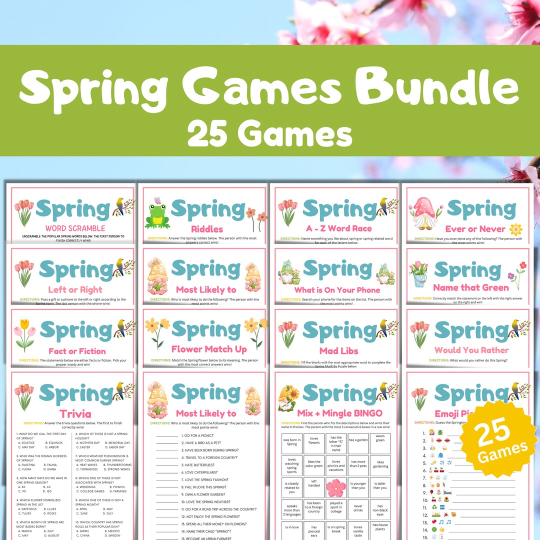Spring Games, 25 Games SUPER Bundle, Spring Party Games, Spring Games ...