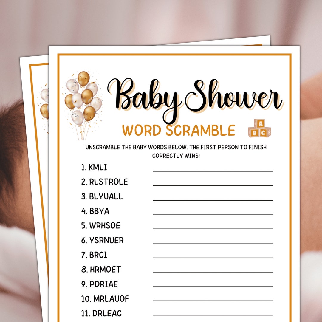 Baby Shower Games, Word Scramble, Baby Shower Party Games, Gender ...