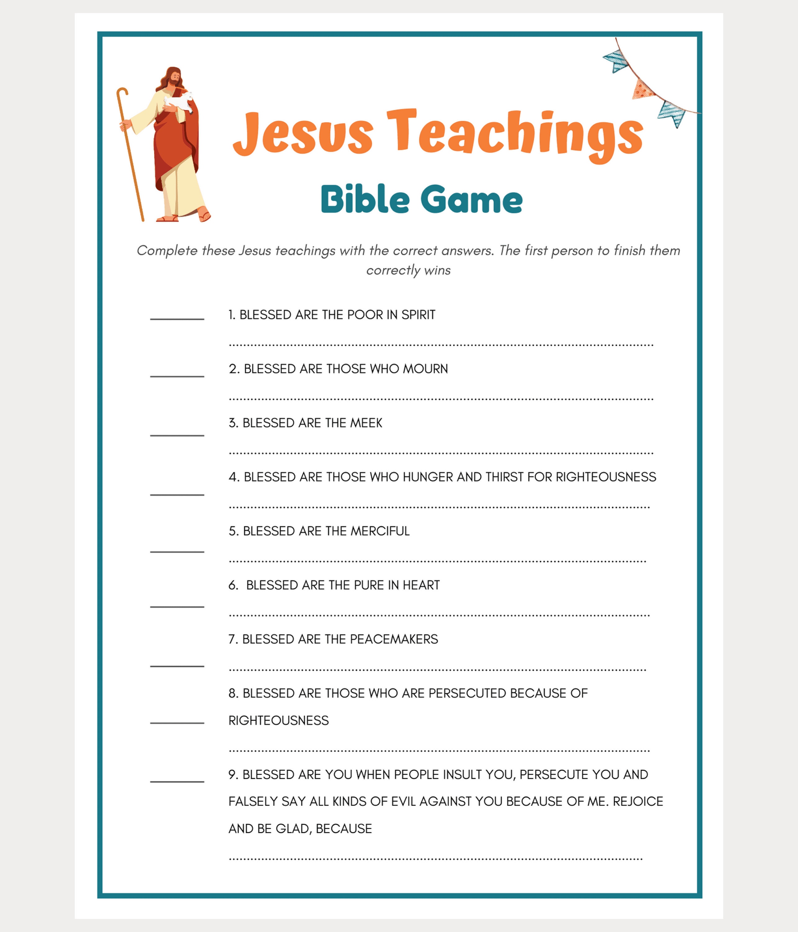 Bible Trivia, Jesus Teachings Trivia, Bible Games, Bible Games for Kids ...