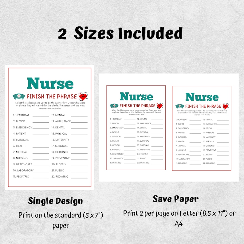 Nurse Games, Finish the Nurse Phrase, Trivia Game, Nurse Party Games ...