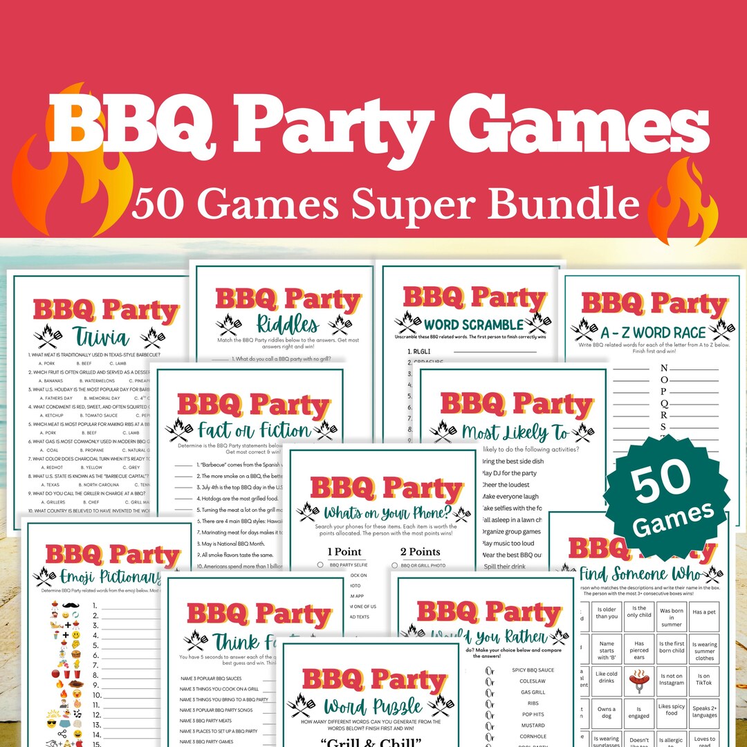 BBQ Party Games, 50 Games SUPER Bundle, Bbq Games, Barbecue Party Games ...