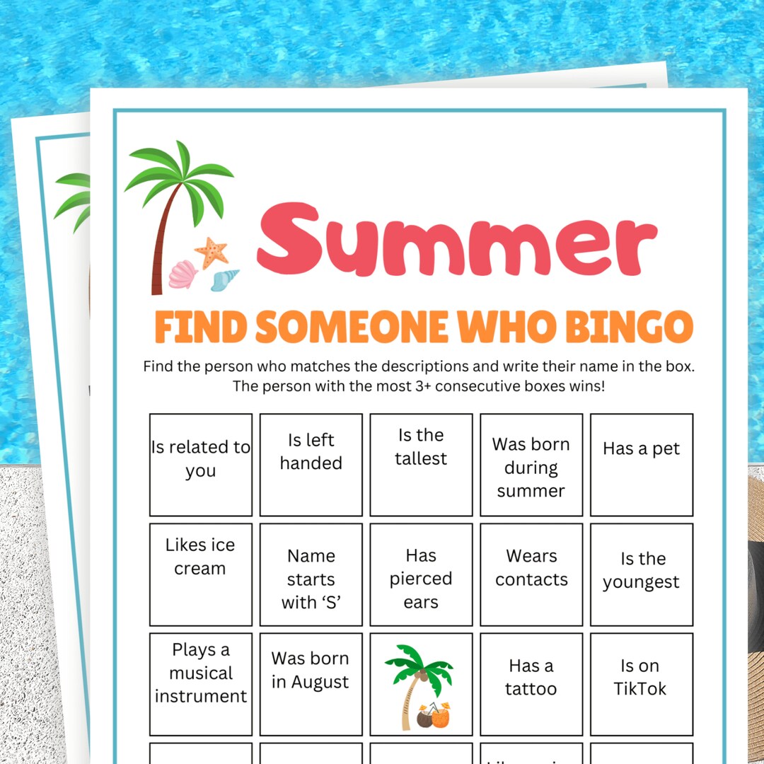 Summer BINGO, Summer Games, Find Someone Who, Summer Party Games ...